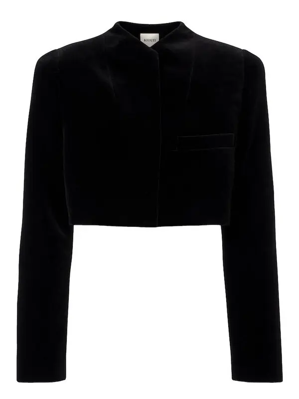Khaite Samo Cropped Velvet Jacket - Black