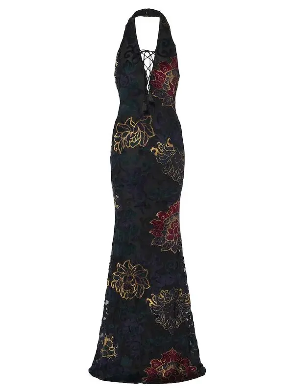 Etro Floral Jacquard Jersey Halterneck Gown - Multicoloured