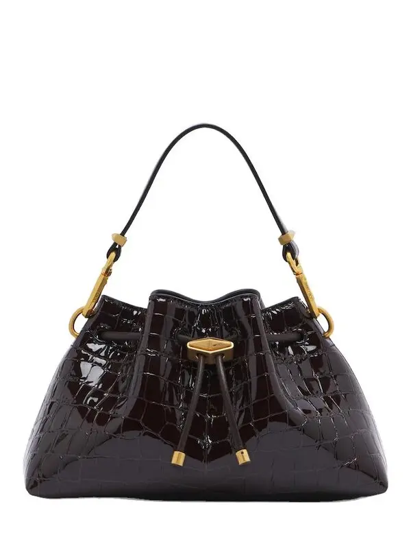 JIMMY CHOO Cinch Small Patent Leather Top-handle Bag - Brown