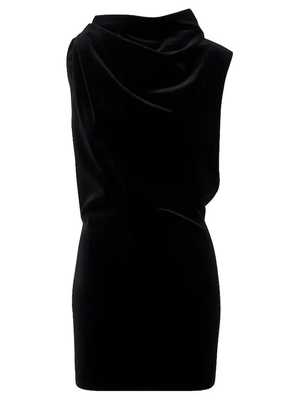 Khaite Astor Draped Cotton Velvet Minidress - Black