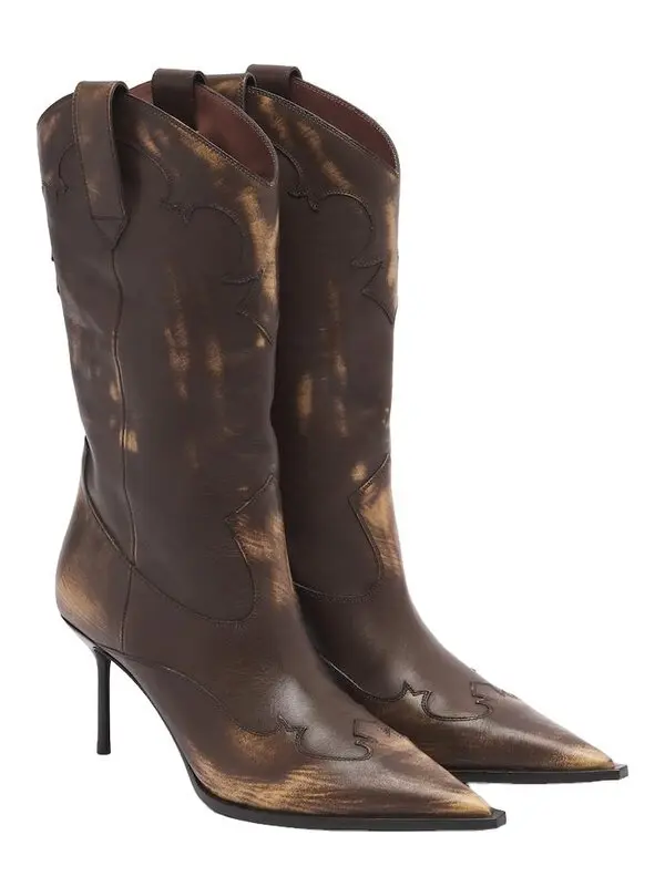 Paris Texas Lidia Leather Cowboy Boots - Brown