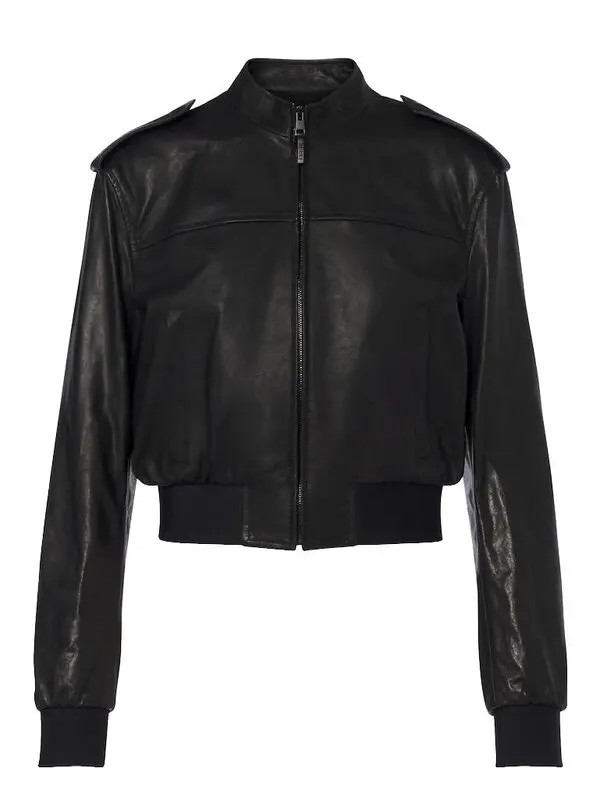 Gucci Cropped Leather Bomber Jacket - Black