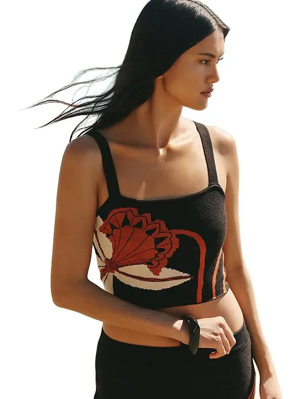 CELANDINE Knit Crop Top - Black Pattern