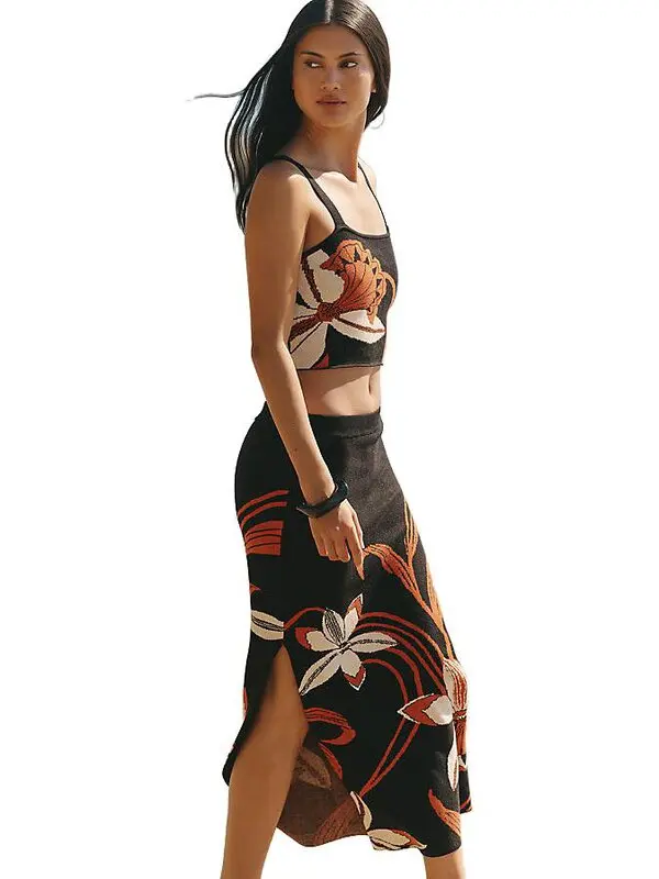 CELANDINE Knit Midi Skirt - Black Pattern