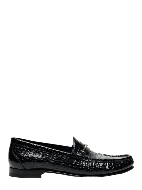 TOM FORD Calf Leather Croc-embossed Oscar Loafers - Black