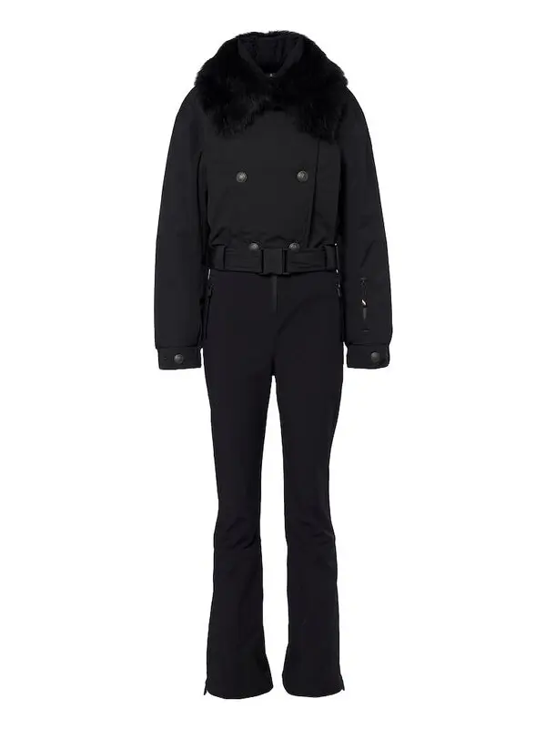 Moncler Belted Shearling-trimmed Ski Suit - Black