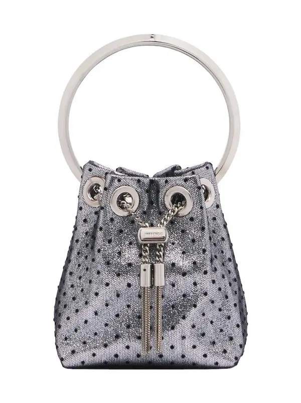 JIMMY CHOO Bon Bon Micro Polka-dot Bucket Bag - Silver