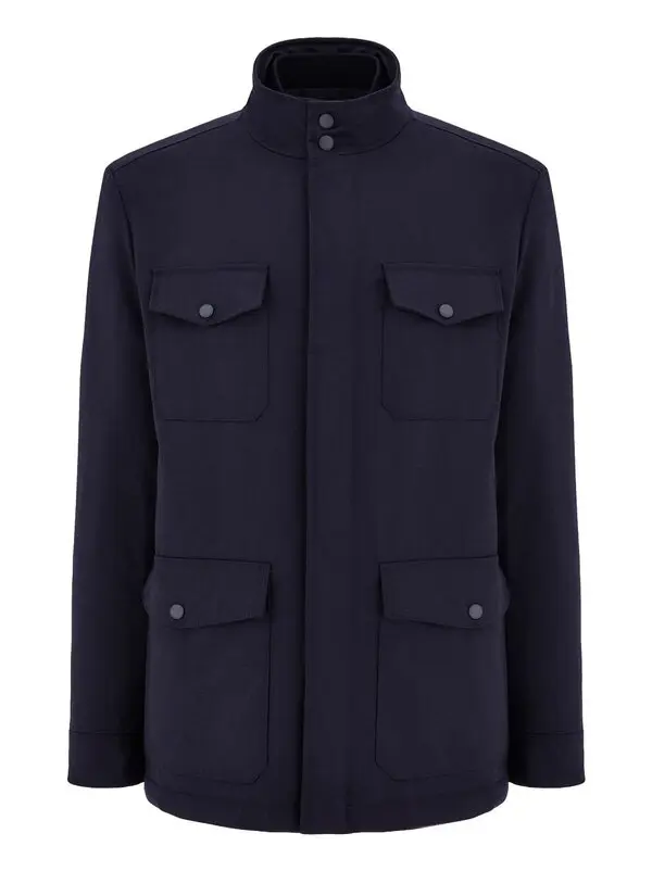 Canali Wool Jacket With Detachable Hood - Blue