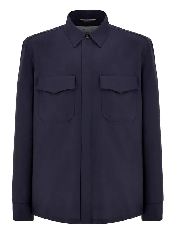 Canali Navy 160's Wool And Silk Relaxed-fit Overshirt - Blue