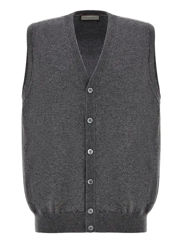 Canali Nuvola Anthracite Melange Cashmere Vest - Grey