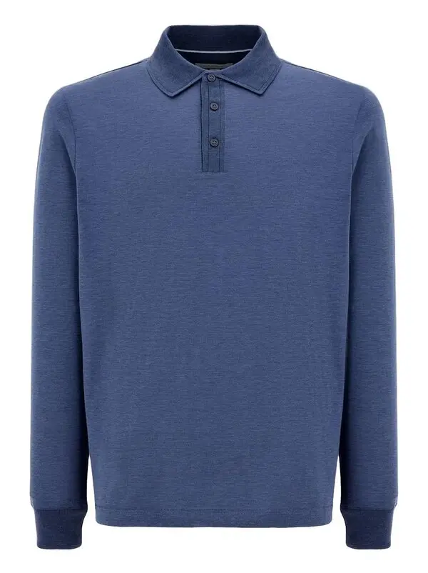 Canali Silk And Cotton Jersey Long-sleeved Polo Shirt - Blue