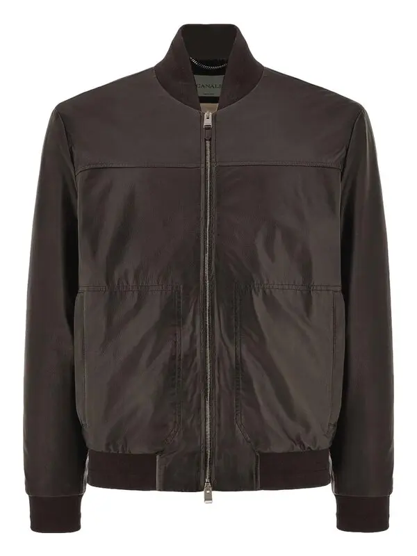 Canali Dark Nappa Leather Bomber Jacket - Brown
