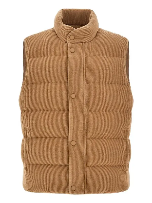 Canali Camel-colored Wool And Camel Corduroy Vest - Brown