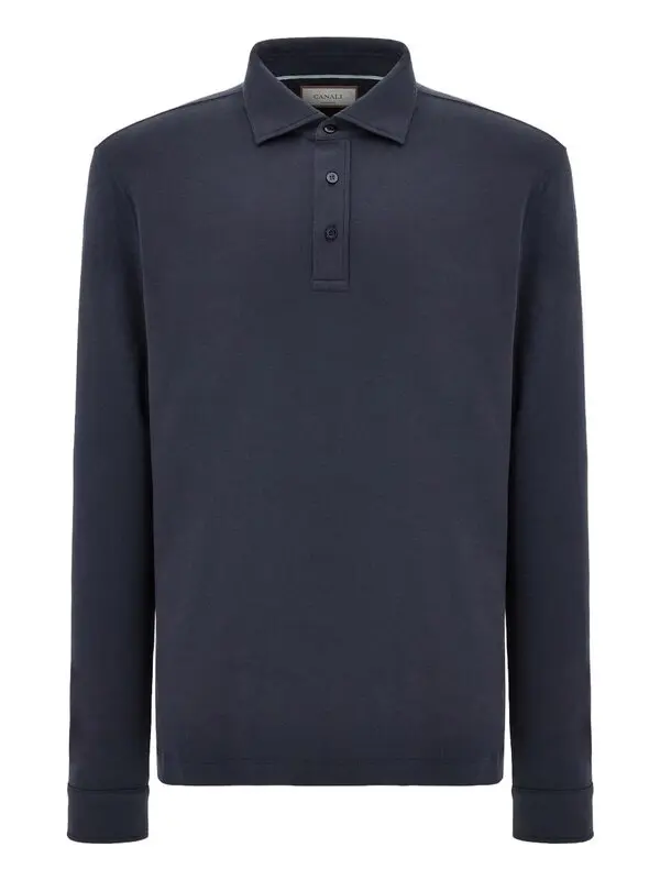 Canali Nuvola Navy Cotton Interlock Jersey Regular-fit Polo Shirt - Blue