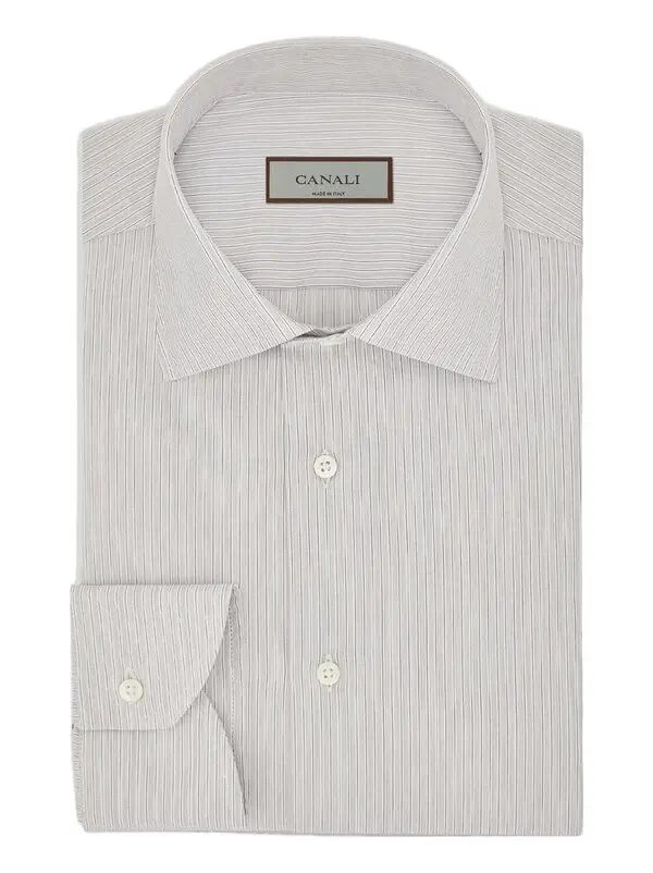 Canali White And Small Gray Stripes Cotton Regular-fit Dress Shirt - Grey