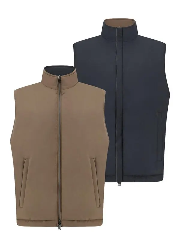 Paul & Shark Reversible Gilet In Typhoon® Platinum - Walnut/dama Blue