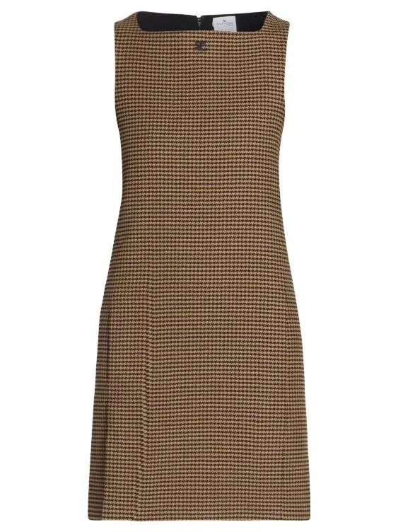 COURREGES Houndstooth Twill Slit Mini Dress - Black Bronzer
