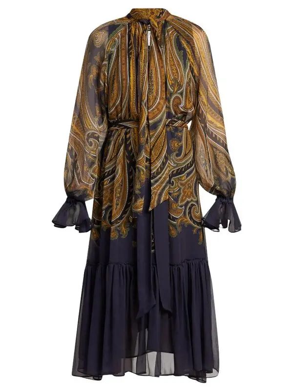 Etro Paisley Silk Tieneck Midi Dress - Multi