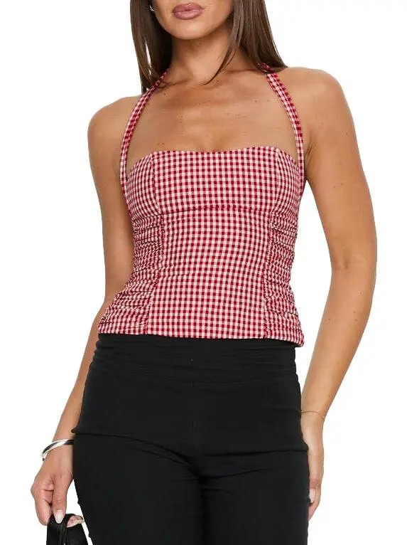 Princess Polly West Coast Love Cotton Halter Top - Red Gingham