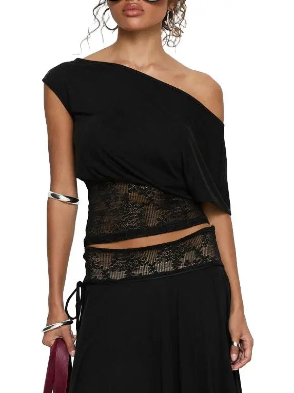 Princess Polly Marienna One-shoulder Lace Top - Black