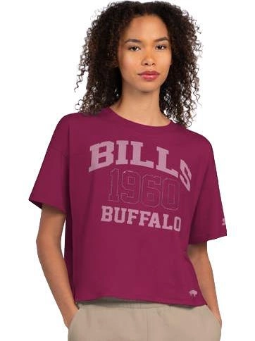 STARTER Buffalo Bills Rhinestone Boxy Cropped T-shirt - Maroon