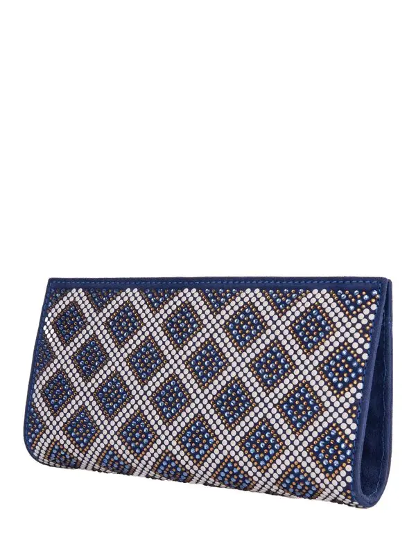 VINCI LEATHER SHOES The Nampula Glitter Suede Leather Clutch - Blue