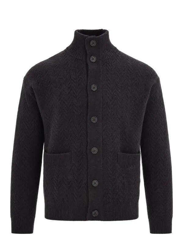 PAOLO PECORA Textured Button-front Mock Neck Cardigan - Marrone