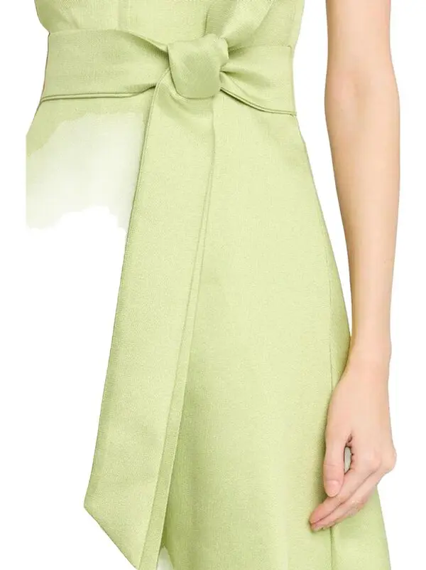 Badgley Mischka Belted Cap-sleeve Pebble Gazar Midi Shirtdress - Lime