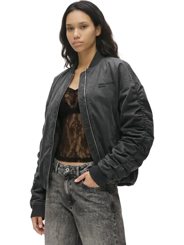 Karl Lagerfeld Acid-wash Bomber Jacket - Black