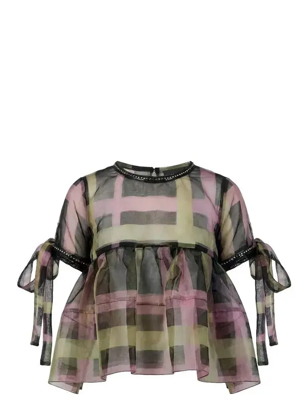 PAPER DOLLS Plaid-print Organza Blouse - Black