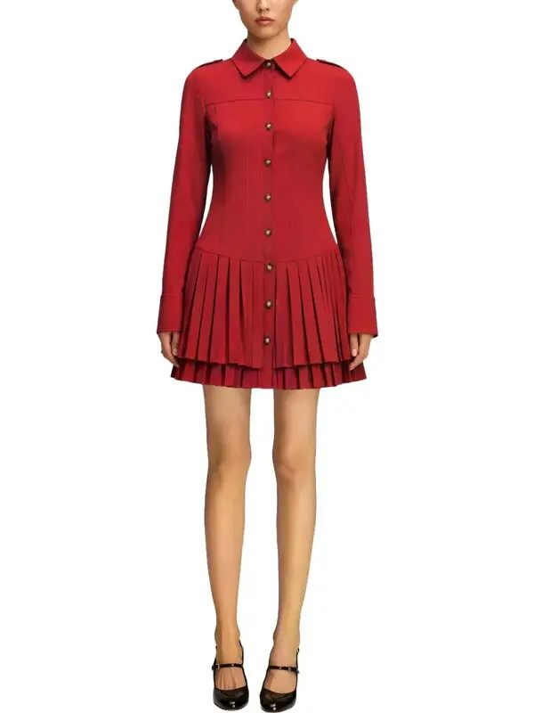 Cinq À Sept Dalissa Pleated-skirt Button-up Mini Dress - Red