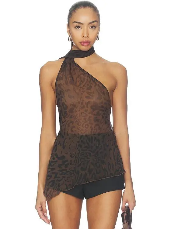 Superdown Gabriette Choker Top In Brown - Leopard