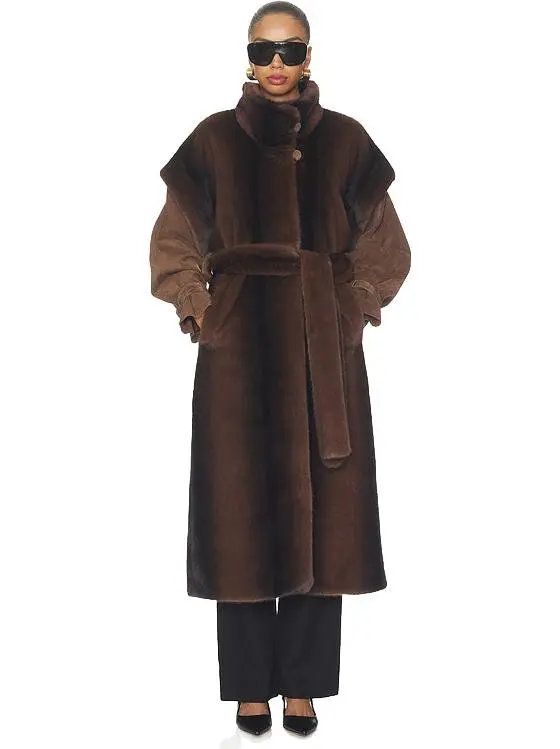 DUCIE Harper Long Fur Coat In Brown - Coco