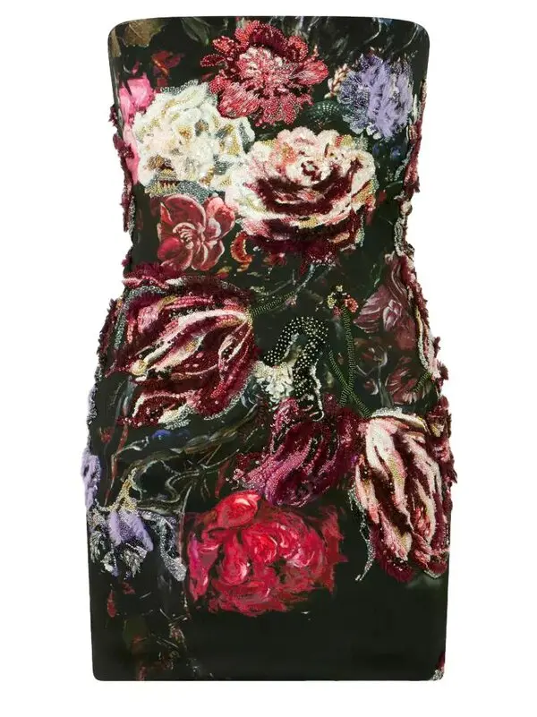 Roberto Cavalli Floral-print Sequin-embellished Mini Dress - Black