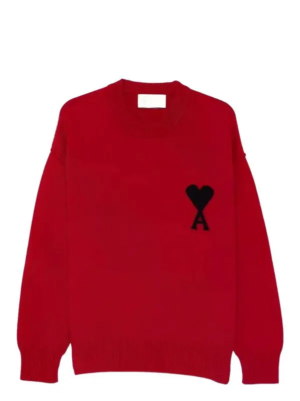 AMI Paris De Coeur Intarsia-knit Sweater - Red