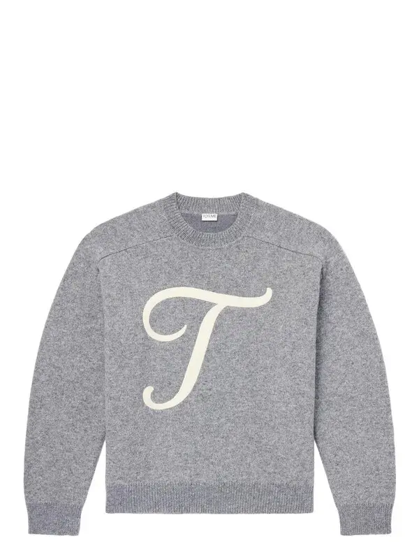 TOTEME Logo-embroidered Wool-blend Sweater - Gray