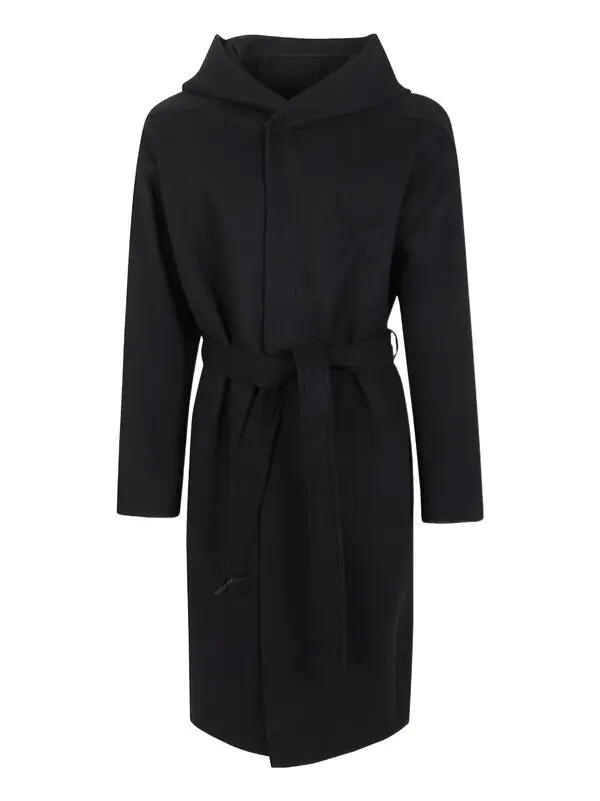 Rick Owens Hooded Belted Long Coat - Black