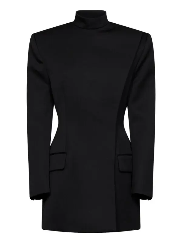 MUGLER Asymmetric Mock Neck Coat - Black