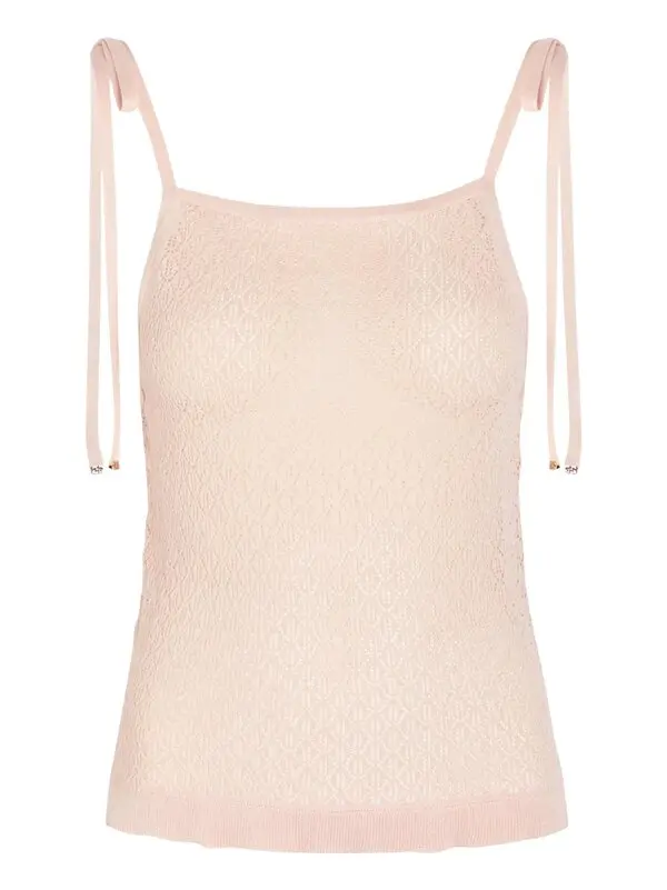 GANNI Semi-sheer Open-knit Top - Nude