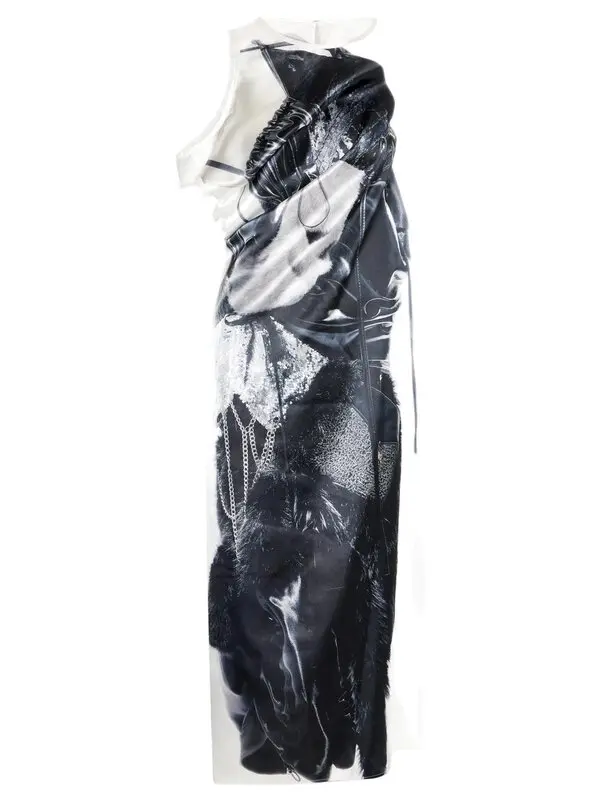 Junya Watanabe One-shoulder Printed Satin Midi Dress - Multi
