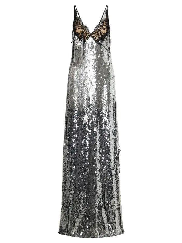 WIEDERHOEFT Lace-trimmed Sequined Gown - Silver