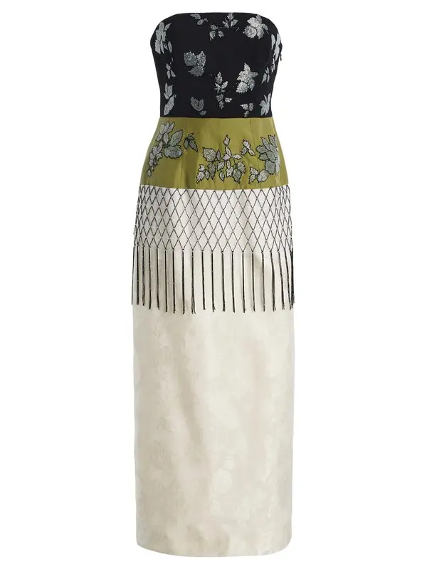 Chorus Exclusive Velloure Fringed Jacquard Midi Column Gown - Multi