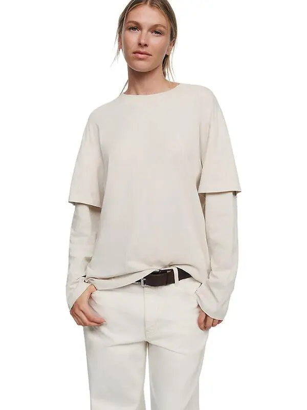 AGOLDE Lois 100% Cotton Layered Tee - Bone