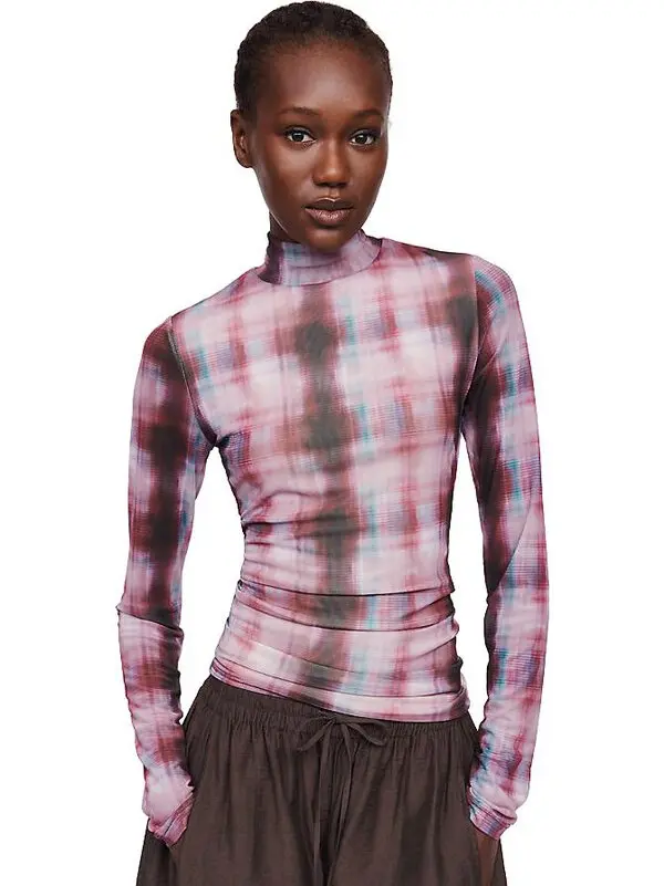 Rag & Bone Yana Mesh Turtleneck Top - Red Pattern