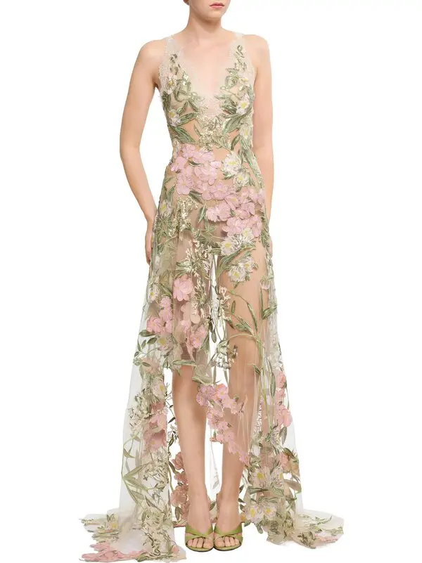 Elie Saab Sequin Embroidered Tulle Midi Dress - Multi