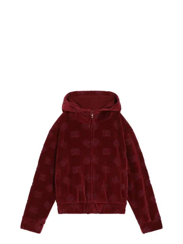 Dolce & Gabbana Logo-embroidered Velvet Hoodie - Red