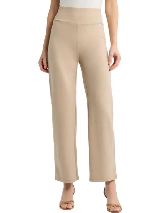 Anne Klein Wide Waistband High Waist Pull On Wide Leg Pants - Latte