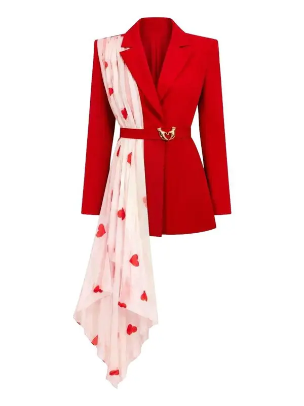 MONARH Heart-print Asymmetric Blazer - Red