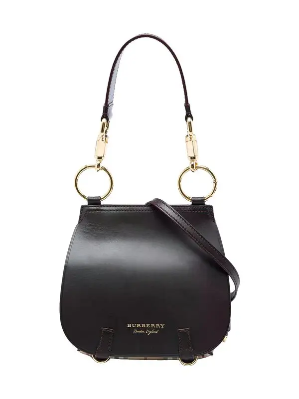 Burberry 2000-2017 Large Leather And Haymarket Check Coated Canvas Bridle Saddle Bag Satchel - Brown