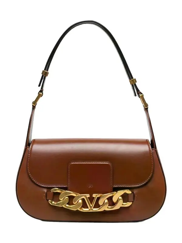 Valentino Garavani 2018-2026 Medium Leather Vlogo Chain Shoulder Bag - Brown